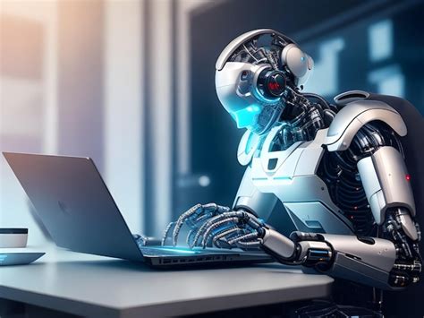 Premium Ai Image Artificial Intelligence Robot Handling The Laptop In