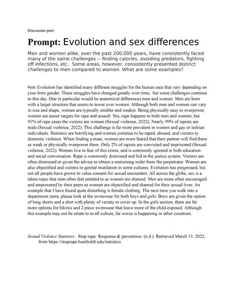 Evolution And Sex Differences Stu Discussion Post Prompt Evolution And Sex Differences Men