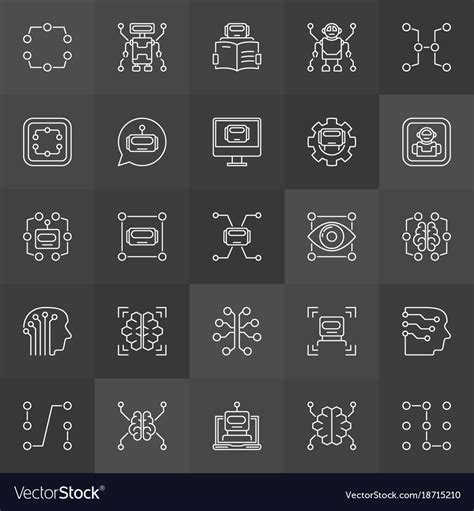Machine Learning Concept Icons In Thin Line Vector Image