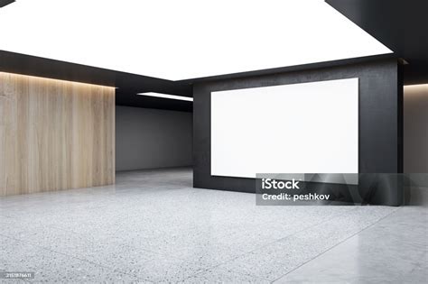 예술품 전시를 위해 디자인된 나무와 콘크리트 질감의 현대적인 갤러리 공간의 벽에 붙은 빈 포스터 3d 렌더링 0명에 대한 스톡 사진 및 기타 이미지 Istock