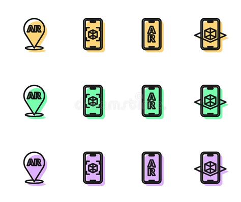 Set Line Augmented Reality Ar 3d Modeling And Icon Vector Stock