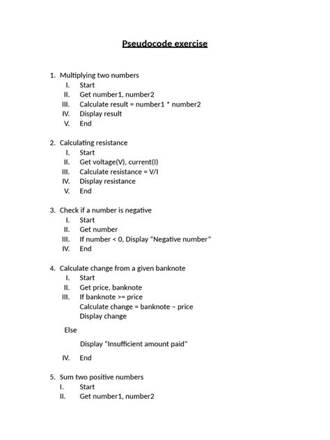 Pseudocode Exercise Pdf