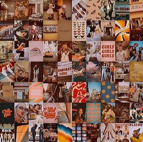 70pcs Vintage Wall Collage Kit Aesthetic Pictures 4x6 Warm Color Room Decor For Girlswall Art