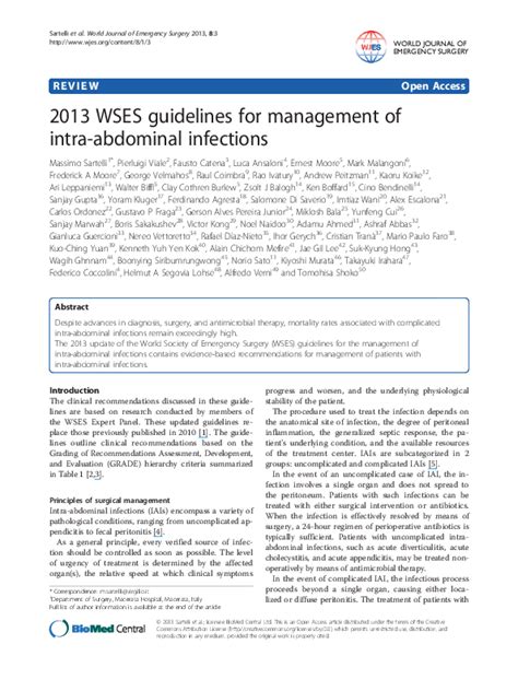Pdf 2013 Wses Guidelines For Management Of Intra Abdominal Infections Salomone Di Saverio