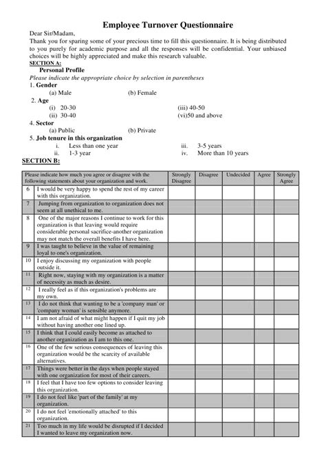 Turnover Questionnaire Pdf Turnover Employment Behavioural Sciences