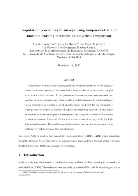 Pdf Imputation Procedures In Surveys Using Nonparametric And Machine