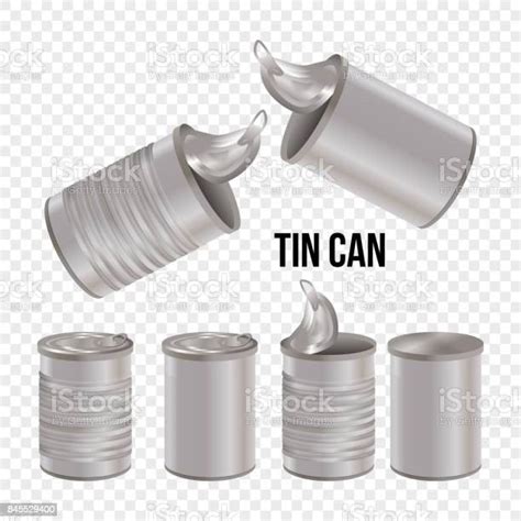 주석 수 선 아트 스타일 투명 한 배경을 설정합니다 주석 수 통조림 현실적인 벡터 패키지 이랑 개방적이 고 폐쇄 고립 된 금속