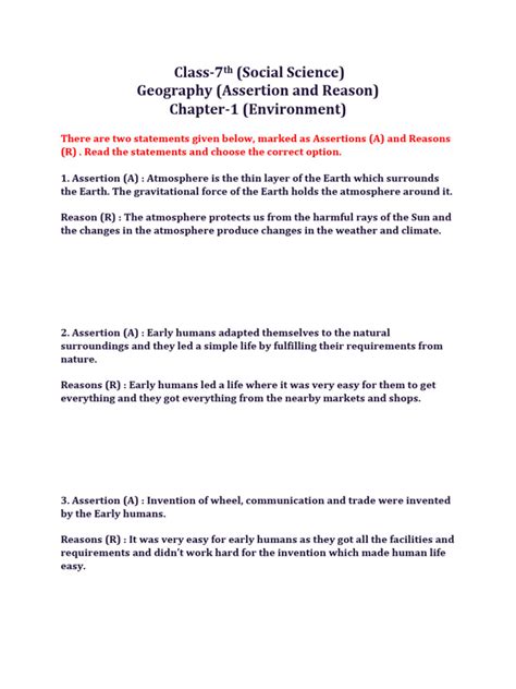 Assertion And Reason Questions Cl 7 Unit 1 Pdf Rock Geology Nature