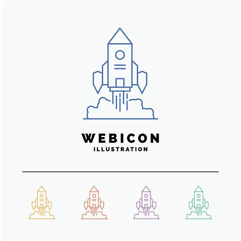 Rocket Spaceship Startup Launch Game 5 Color Line Web Icon Template Isolated On White