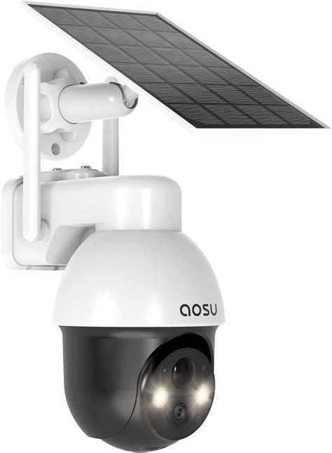 AOSU Caméra de sécurité solaire d extérieur sans fil avec PTZ