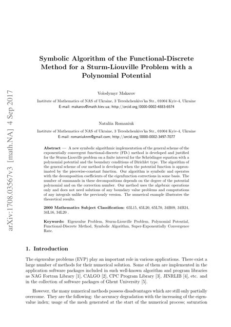 [pdf] symbolic algorithm of the functional discrete method for a sturm