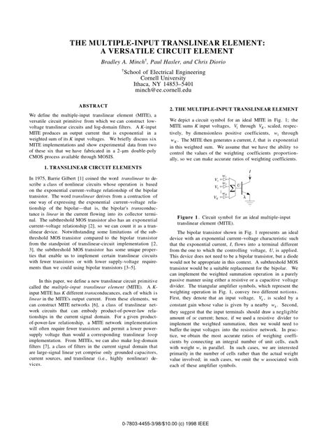 Pdf The Multiple Input Translinear Element A Versatile Circuit Element
