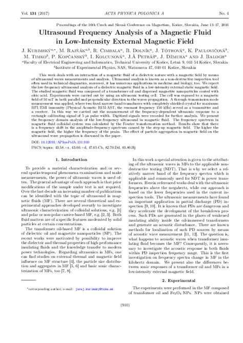 Pdf Ultrasound Frequency Analysis Of A Magnetic Fluid In Low Intensity External Magnetic Field