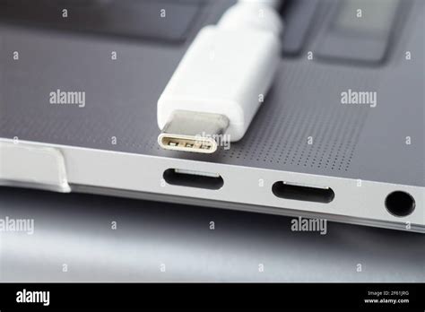 Close Up Photo Of Laptop Type C Ports Type C Cable And Jack No Person Stock Photo Alamy