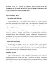 BUSINESS COMMUNICATION ASSIGNMENT 1 Docx BUSINESS MEMO ARE FORMAL DOCUMENTS MOST BUSINESSES
