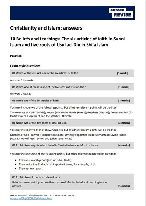 Aqa Gcse Religious Studies A Christianity And Islam Answers