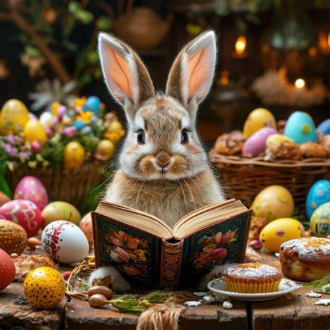Bunny Reading Easter Book Stock Illustration Illustration Of Table