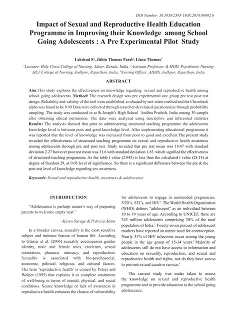 Pdf Impact Of Sexual And Reproductive Health Education Programme In Improving Their Knowledge