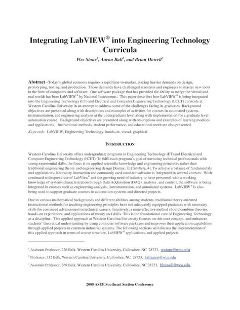 pdf integrating labview into engineering technology curriculase asee