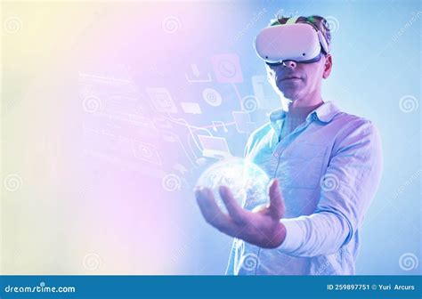 Vr Man And Global Media Networking And Metaverse Data World Digital Transformation Or