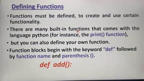 Python Defining Functions Calling Function Passing Parameters In