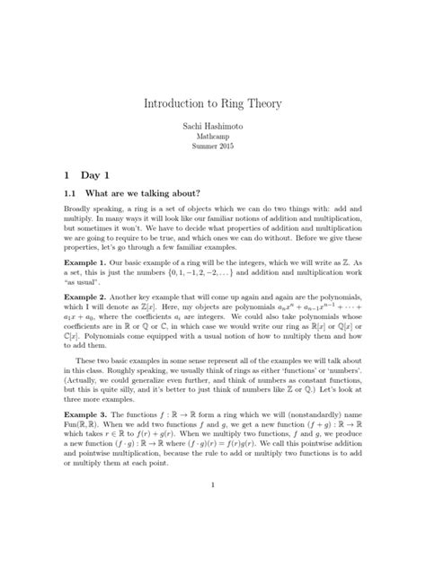 Introduction To Ring Theory Sachi Hashimoto Pdf Ring Mathematics Integer