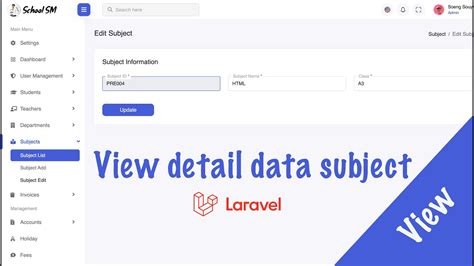 view data detail subject record laravel 10 school system youtube