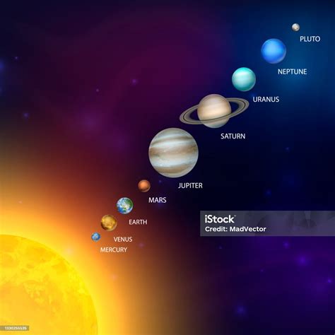 태양계의 행성 우주 별이 빛나는 하늘에 설정된 벡터 3d 사실적인 우주 행성 은하 천문학 우주 탐사 개념 금성에 대한 스톡 벡터 아트 및 기타 이미지 Istock