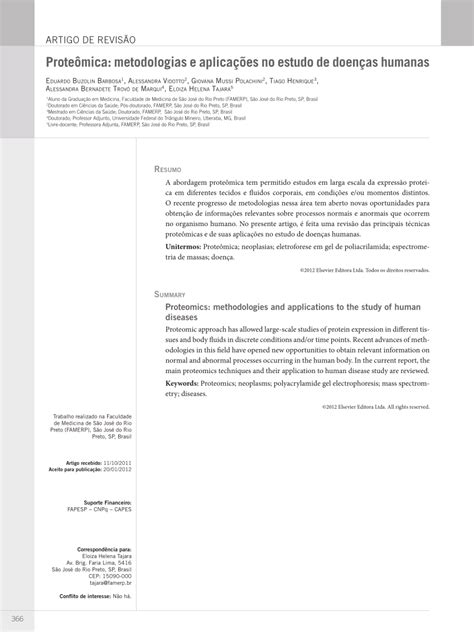 PDF Proteomics Methodologies And Applications To The Study Of Human Diseases