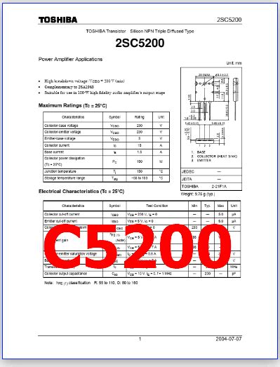 C5200 Pdf Datasheet 230v 15a Npn Transistor 2sc5200