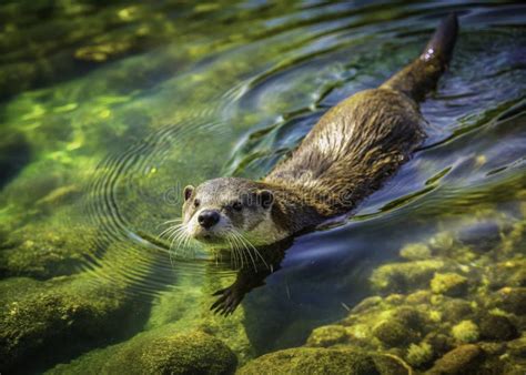 Stunning Aerial Drone Shot Of A River Otter In Its Natural Habitat A