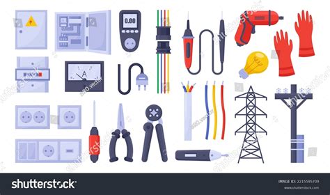 Electrician Tools Set Vector Illustrations Equipment Stock Vector Royalty Free 2215595709