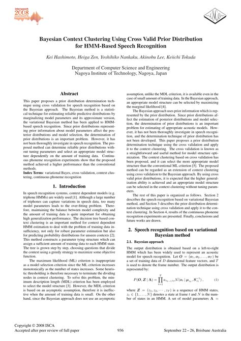 Pdf Bayesian Context Clustering Using Cross Valid Prior Distribution For Hmm Based Speech