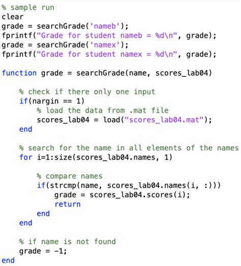 please help with this simple matlab function 1 grades search function