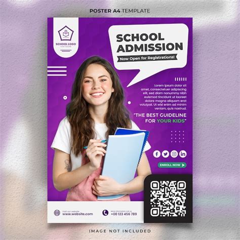 보라색 학교 입학 포스터 또는 배너 템플릿 인쇄 준비 프리미엄 Psd 파일