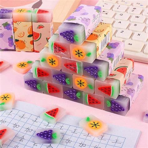 6pcs Random Creative Fruit Filled Erasers Assorted Fruit Scented Mini