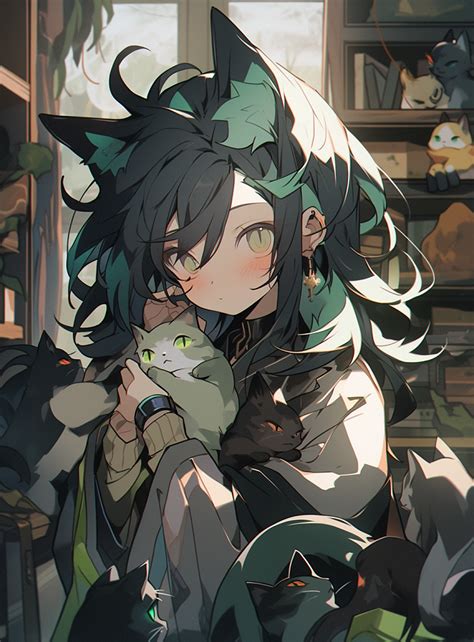 抱着猫的女孩 ai绘画