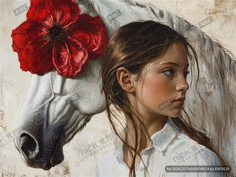 Ai创作图写实人物绘画 少女油画 一匹马壁画 唯美人物油画 油画质地手绘人物 超写实油画 女孩装饰画 写实主义肖像画 手绘人物油画 手绘仿真油画 油画少女 少女装饰画 小马驹壁画 古典写实绘画