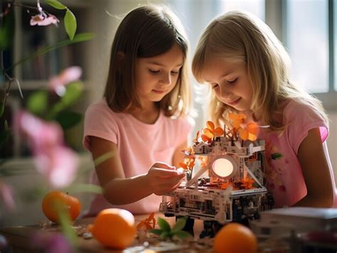 Premium Ai Image Photoshoot With Tilt Shift Style Of Twins Learning