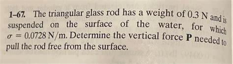 Solved 1 67 The Triangular Glass Rod Has A Weight Of 03 N
