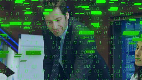 Premium Stock Video Animation Of Binary Coding Data Processing Over Diverse Business People In