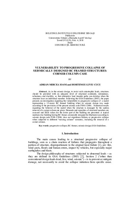 Pdf Vulnerability To Progressive Collapse Of Seismically Designed Rc Framed Structures Corner