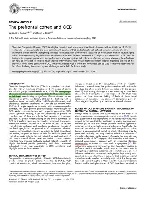 Ahmarirauch2022the Prefrontal Cortex And Ocd Pdf Obsessivecompulsive Disorder
