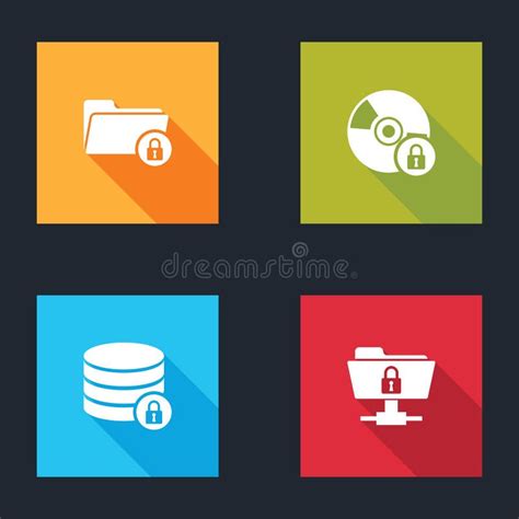 Set Folder And Lock Cd Or Dvd Disk With Server Security And Ftp Folder Icon Vector Stock
