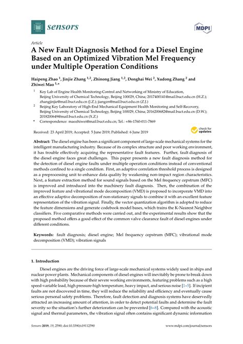 Pdf A New Fault Diagnosis Method For A Diesel Engine Based On An Optimized Vibration Mel