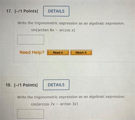 Solved Write The Trigonometric Expression As An Algebraic Chegg Com