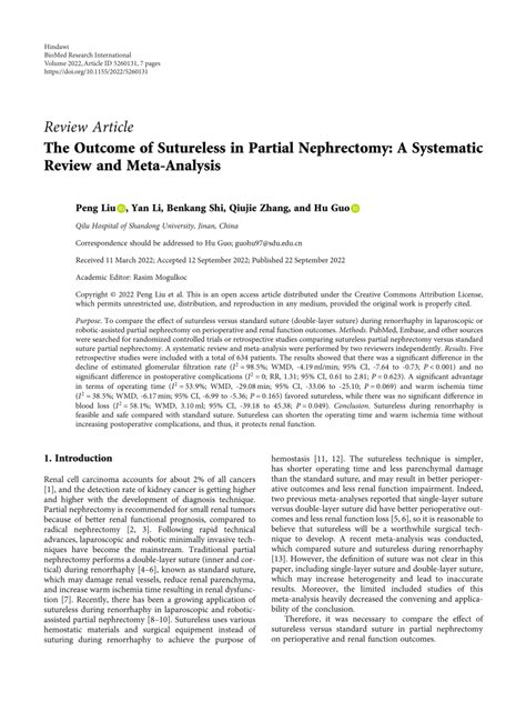 Pdf The Outcome Of Sutureless In Partial Nephrectomy A Systematic Review And Meta Analysis