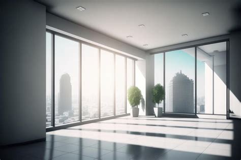 도심 작업 공간 인테리어 디자인의 빈 현대적인 사무실 배경 프리미엄 Ai 생성 이미지