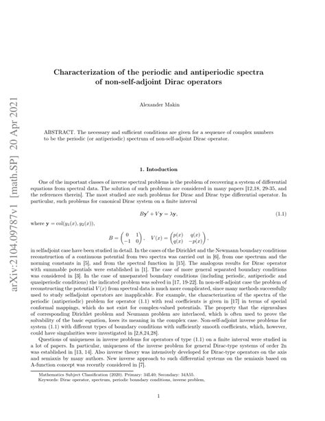 Pdf Characterization Of The Periodic And Antiperiodic Spectra Of Non Self Adjoint Dirac Operators