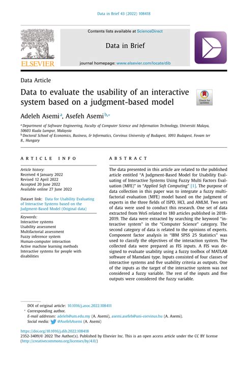 Pdf Data To Evaluate The Usability Of An Interactive System Based On A Judgment Based Model